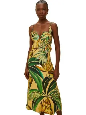Farm Rio Bananart 3d Bodice Midi Dress - Bananart Yellow