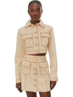 Farm Rio Gabardine Cropped Jacket - Off-white