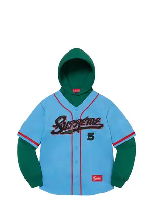 Supreme Baseball Jersey Hooded Sweatshirt - Blue