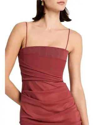 Alex Perry Draped Corset Mini Dress - Cognac