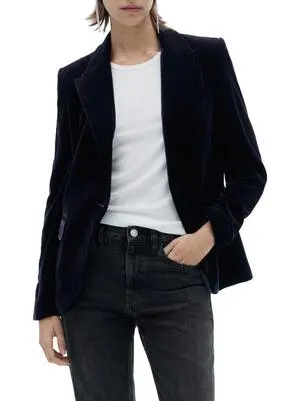 Mango MANGO Structured Velvet Blazer Dark Blue