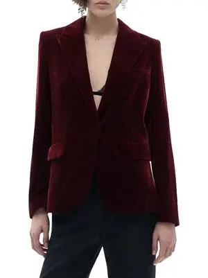 Mango MANGO Structured Velvet Blazer Dark Red