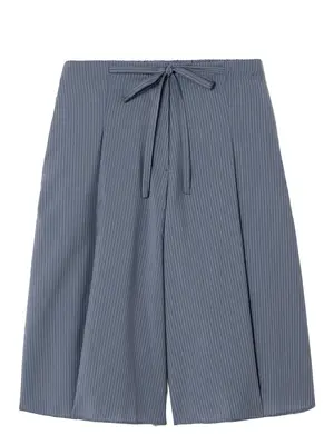 DEIJI STUDIOS Tie-detailed Striped Wool Shorts - Blue