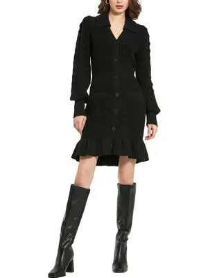 Mac Duggal Mac Duggal Long Sleeve Bobble Knit Button-Up Dress Black