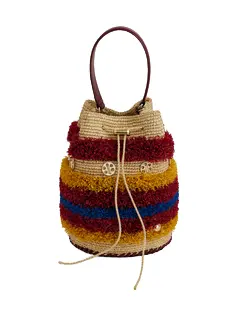 Rabanne Hardware-detailed Woven Raffia Bucket Bag Multi