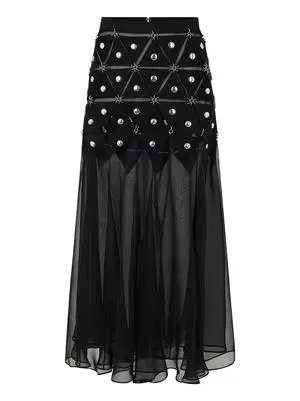 Rabanne Studded Cutout Mesh Midi Skirt - Black