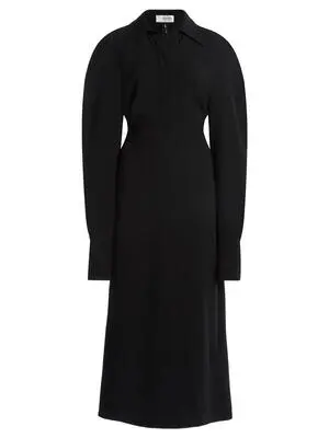 Victoria Beckham Crepe Midi Dress With Polo Collar - Black