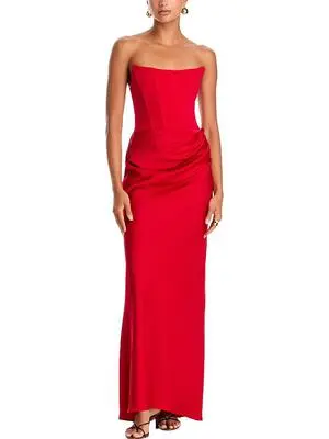 Aqua Long Strapless Scuba Gown - Red