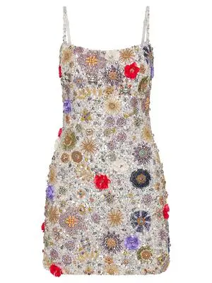Rachel Gilbert Francesca Floral-Embroidered Tulle Mini Dress Multi