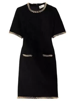 Tory Burch Chain-embellished Waffle-knit Mini Dress - Black