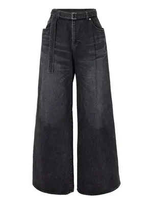 Sacai Belted High-rise Wide-leg Jeans - Black