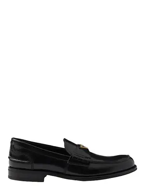 Prada Triangle-logo Brushed Leather Loafers - Black