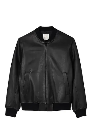 Sandro Regular-fit Leather Jacket With Ribbed Trims - Noir / Gris