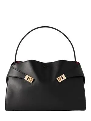 FERRAGAMO Hug Medium Leather Tote - Black