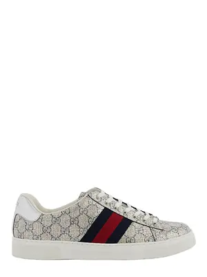 Gucci Ace Shiny Canvas Low-top Trainers - Beige Blue Silver