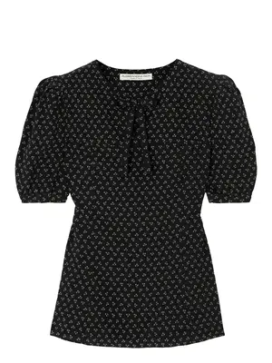 Alessandra Rich Bow-detailed Floral-print Silk Blouse - Black