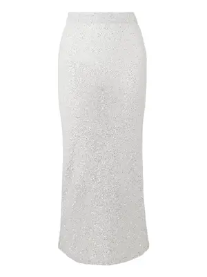 Alessandra Rich Sequin-embellished Metallic Knitted Maxi Skirt - White