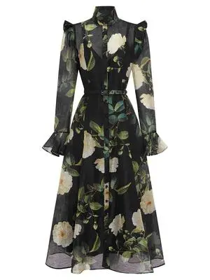 LEO LIN Katrina Floral-appliquéd Chiffon Midi Dress - Black