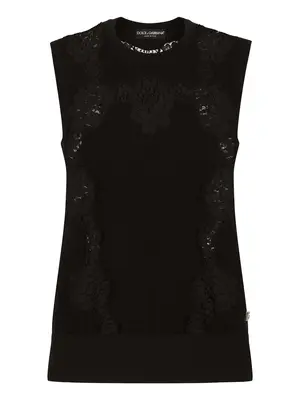 Dolce & Gabbana Cashmere And Silk Sweater With Lace Inlay - Black