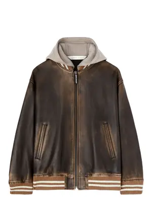 Palm Angels Curved Logo Leather Bomber Jacket - Brown