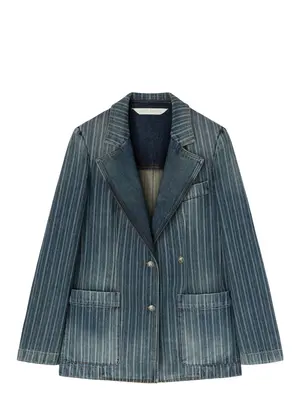 Palm Angels Pinstripe Denim Blazer - Blue