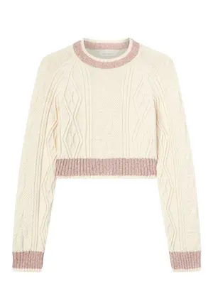 Palm Angels Curved-logo Cable-knit Sweater - Neutrals