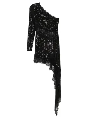 NISSA Lace-insert Sequined Mini Dress - Black