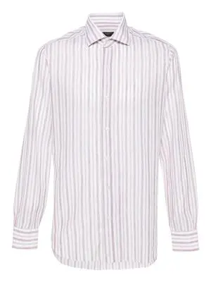 BARBA NAPOLI Spread-collar Striped Shirt - White