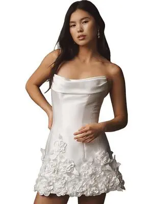 Watters Ornament Strapless Rosette Mini Dress - Ivory