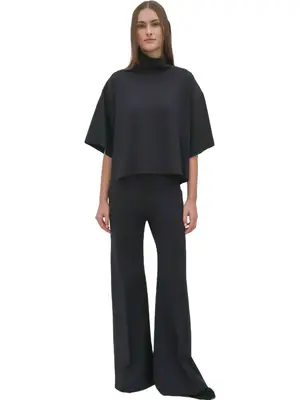 Rosetta Getty Pintuck Wide Leg Flare Pant - Black
