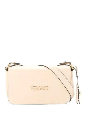 Versace Tag Mini Leather Shoulder Bag - Cream