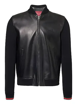 Gucci Leather Jacket Black Green Red