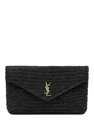 Saint Laurent Raffia Cassandre Envelope Pouch Black