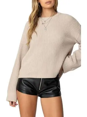EDIKTED Marleen Oversized Crewneck Cotton Sweater - Stone