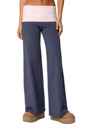 EDIKTED Foldover Wide Leg Pants - Navy