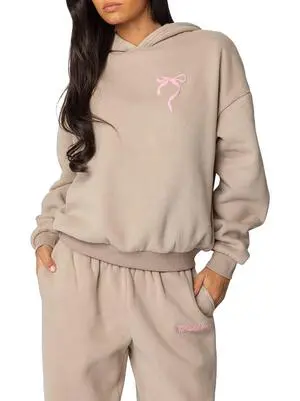 EDIKTED Sasha Bow Detail Hoodie - Beige