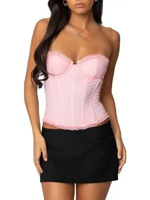 EDIKTED Deirdre Lace-up Strapless Mesh Corset Top - Pink
