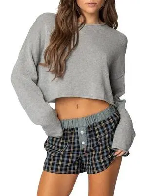 EDIKTED Shyrah Knit Crop Top - Gray-melange