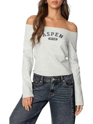 EDIKTED Ski Club Off The Shoulder Top - Gray-melange