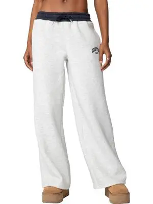 EDIKTED Contrast Waist Logo Wide Leg Sweatpants - Gray-melange