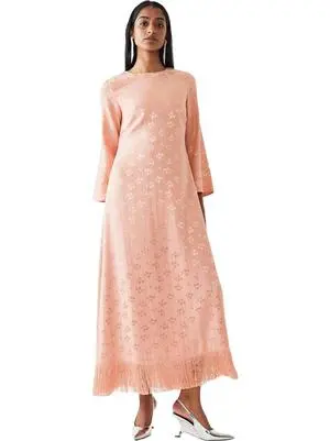 EDDY Ariana Fringe Hem Maxi Dress Blush Bouquet