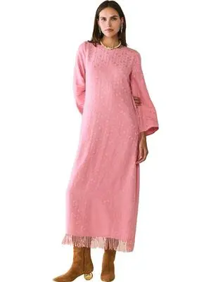 EDDY Jacquard Midi Dress With Fringe Hem - Raspberry