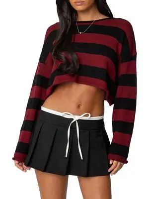 EDIKTED EDIKTED Shyrah Stripe Oversize Knit Crop Top Burgundy-and-black