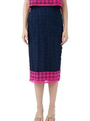 Trina Turk Dita Pencil Skirt - Indigo/petal Pink