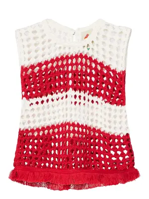 Farm Rio Striped Crochet Cotton Vest - Red