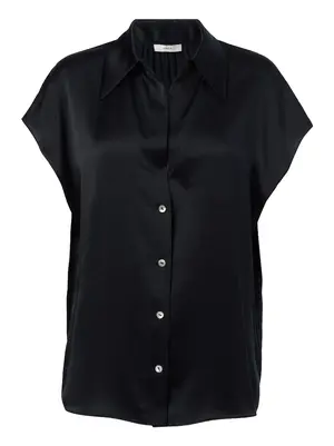 Vince Ruched Silk Satin Top - Black