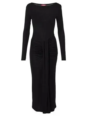 Staud Ruched Jersey Midi Dress - Black