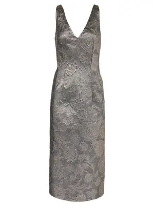 TOTEME Floral Brocade Midi Dress - Silver