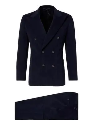Thom Sweeney Double-breasted Brushed Cotton Suit - Blue