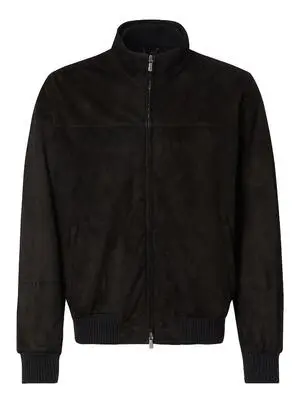 Thom Sweeney Suede Bomber Jacket - Black